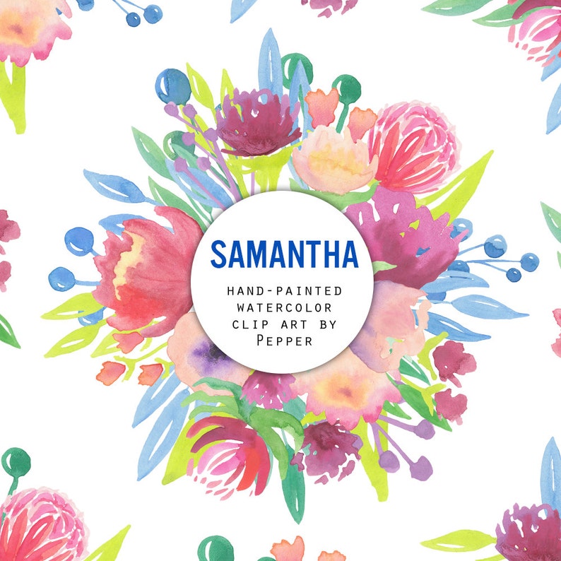 Samantha Watercolor Flowers Clipart - Hi Res Printable Hand Painted ...