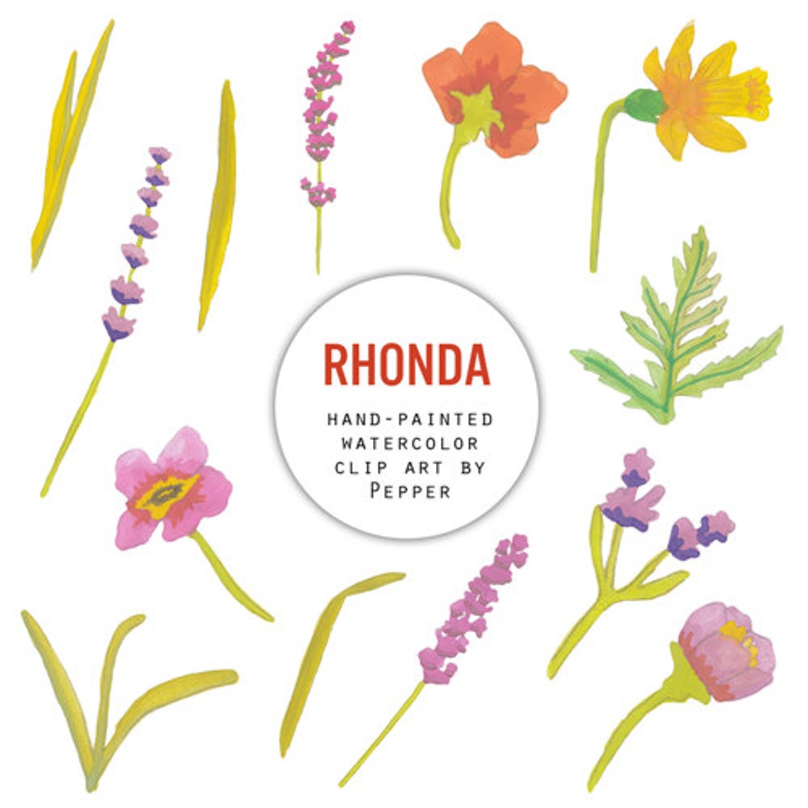 Rhonda Watercolor Spring Flowers Clipart Set - Hi Res Printable Hand ...