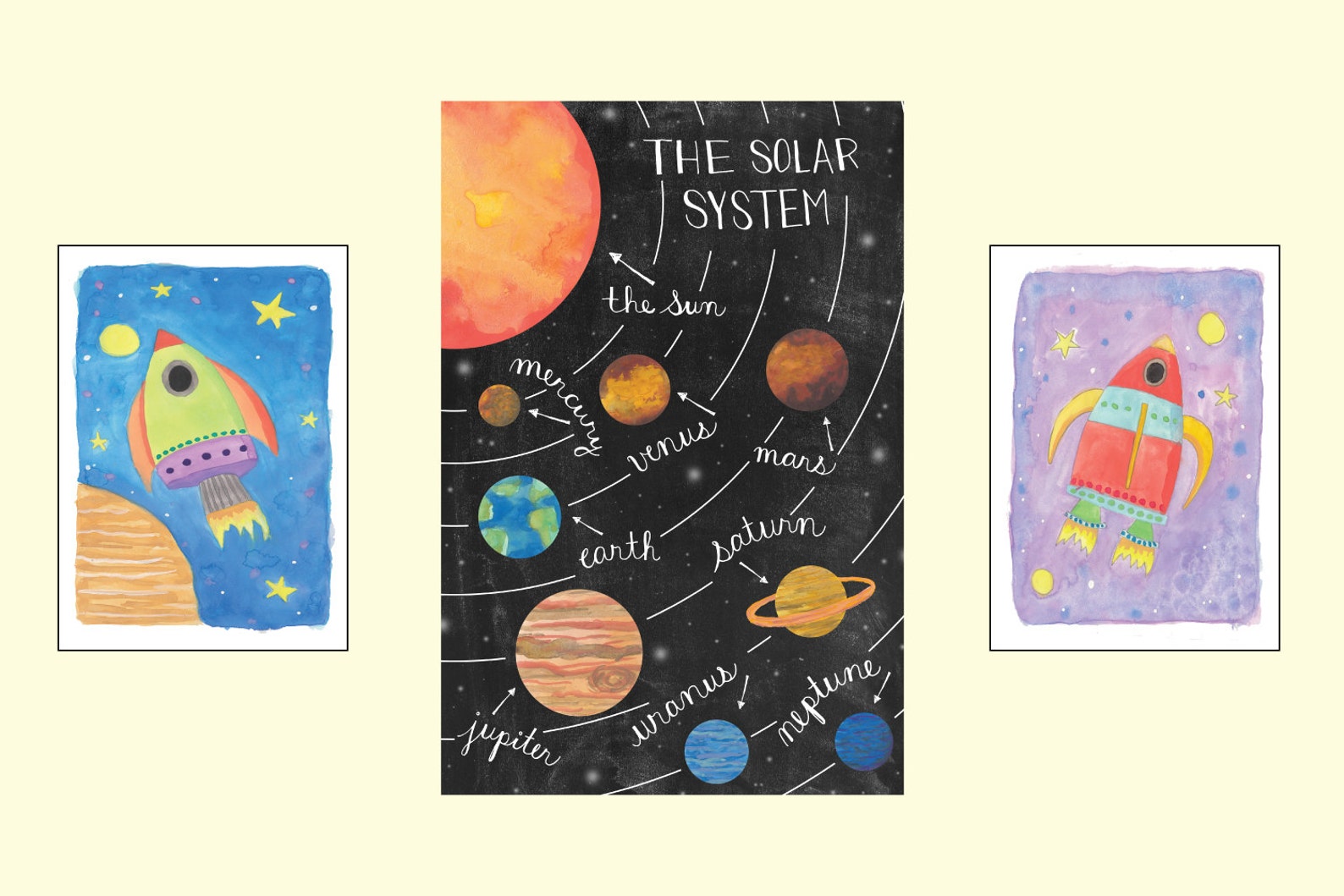 Space Clipart Watercolor Solar System Images and Three Space - Etsy
