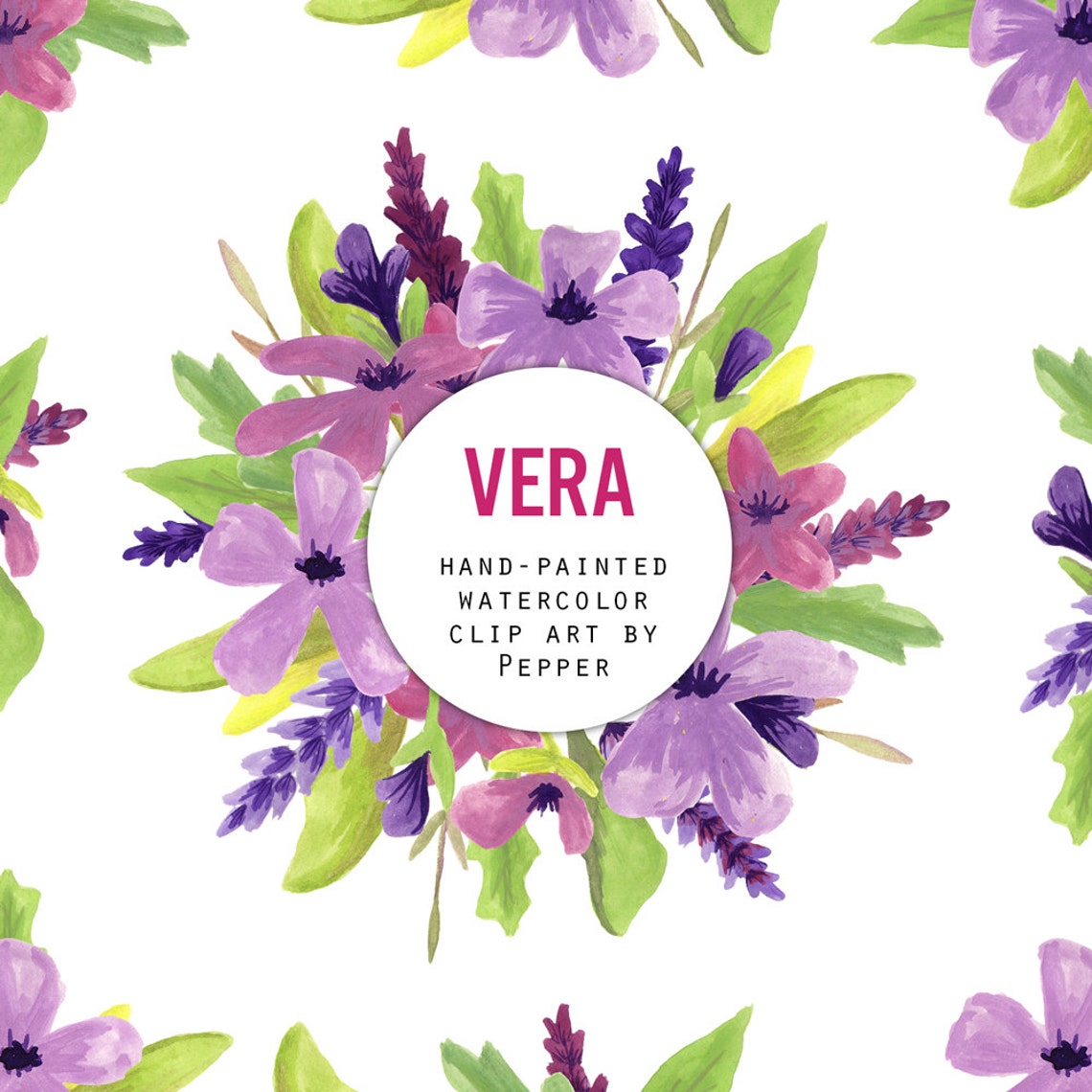 Vera Watercolor Purple Flowers Clipart Hi Res Printable Hand - Etsy