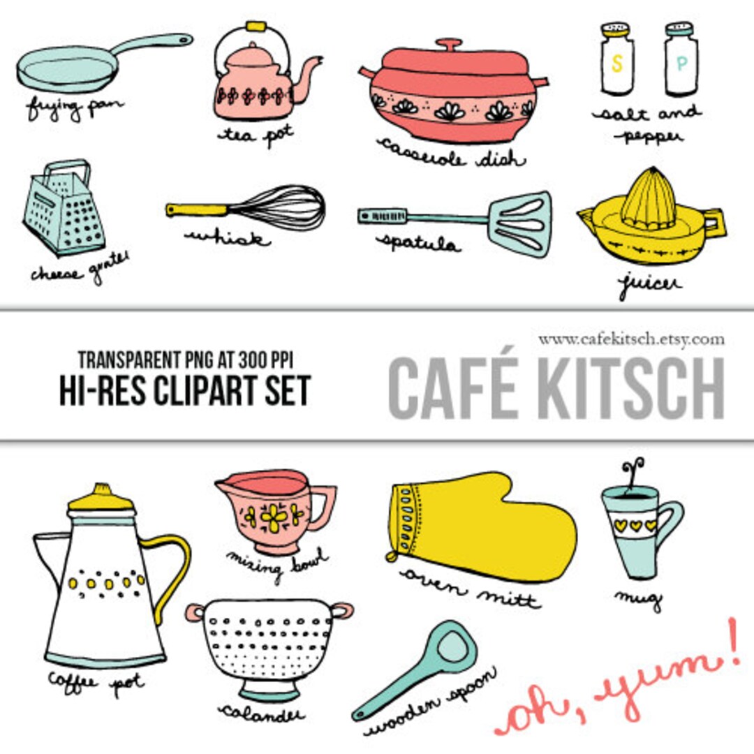 Kitchen Clip Art Set - Hi Res Transparent Pngs - Baking Utensil Doodle ...