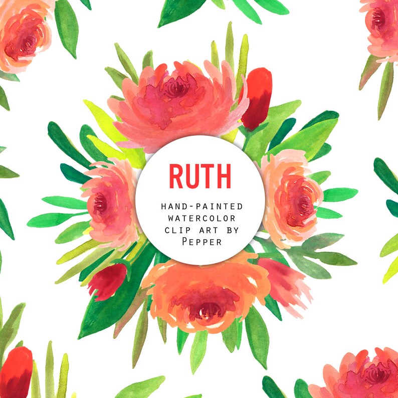 Ruth Watercolor Red Pink Flowers Clipart Hi Res Printable - Etsy