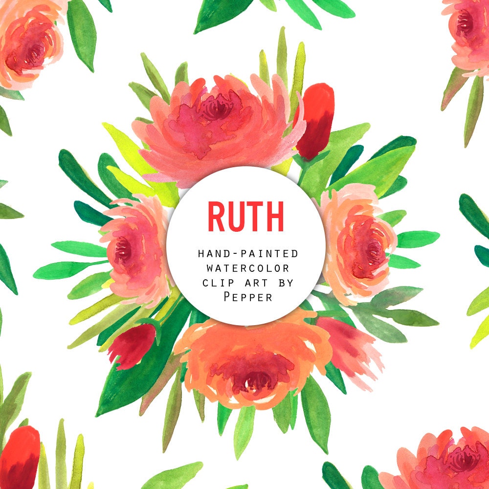 Ruth Watercolor Red Pink Flowers Clipart Hi Res Printable - Etsy