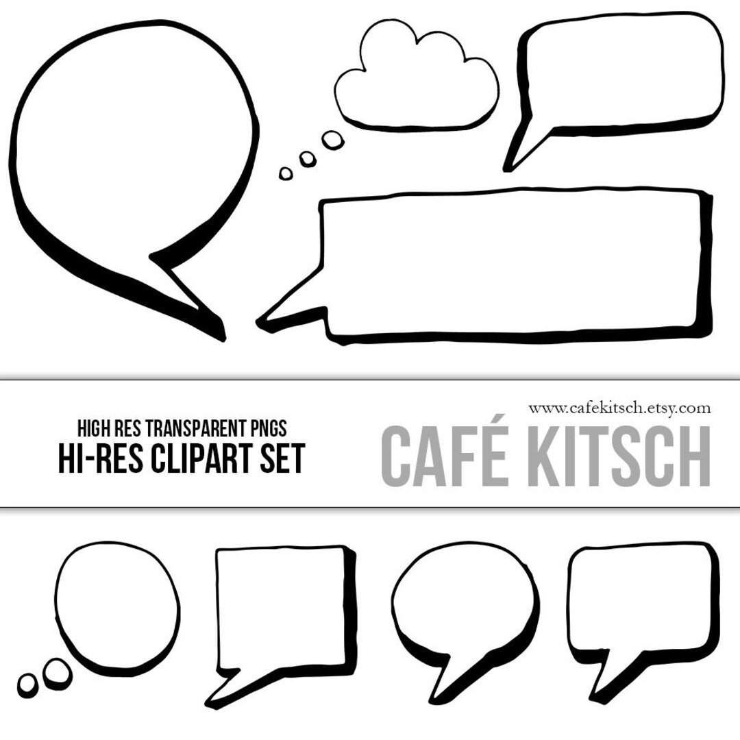 Speech Bubbles Clipart Set - 8 Hi Res Transparent PNG Files - Thought ...