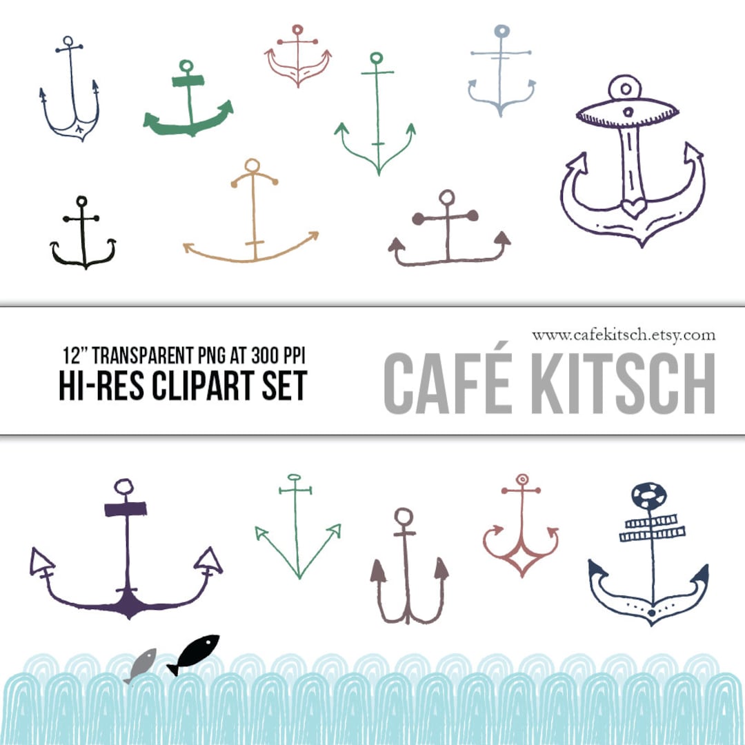 Anchors Clipart Set - Hi Res Printable Nautical Doodle Illustrations ...