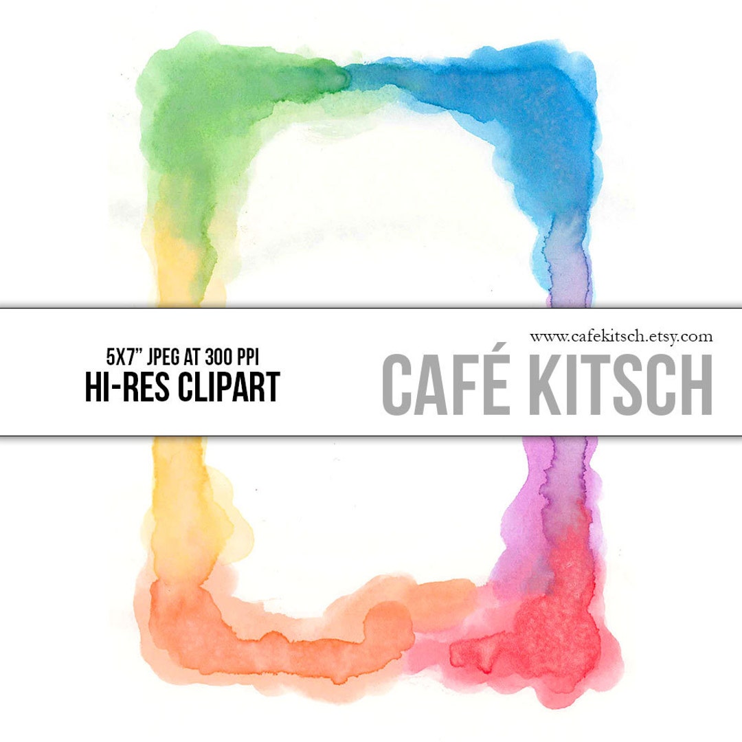 Watercolor Frame Clipart - Hi Res Rainbow Colored Frame for Decorating ...