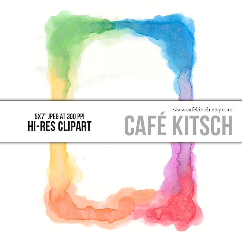 Watercolor Frame Clipart - Hi Res Rainbow Colored Frame for Decorating ...