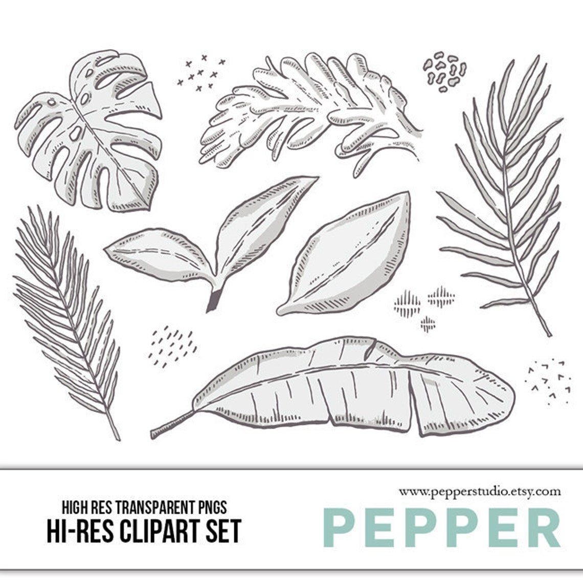 Leaves Doodle Clipart Set Hi Res Printable Leaf Icons, Hand Drawn ...