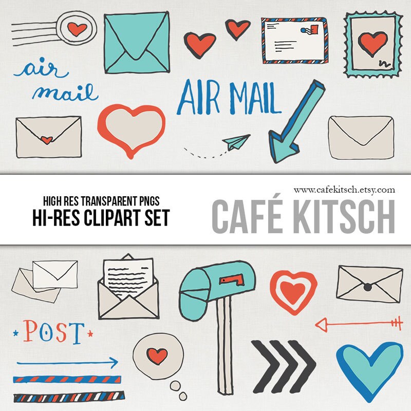 Mail and Postage Clipart Set - Love Letters and Notes, Valentines Day ...