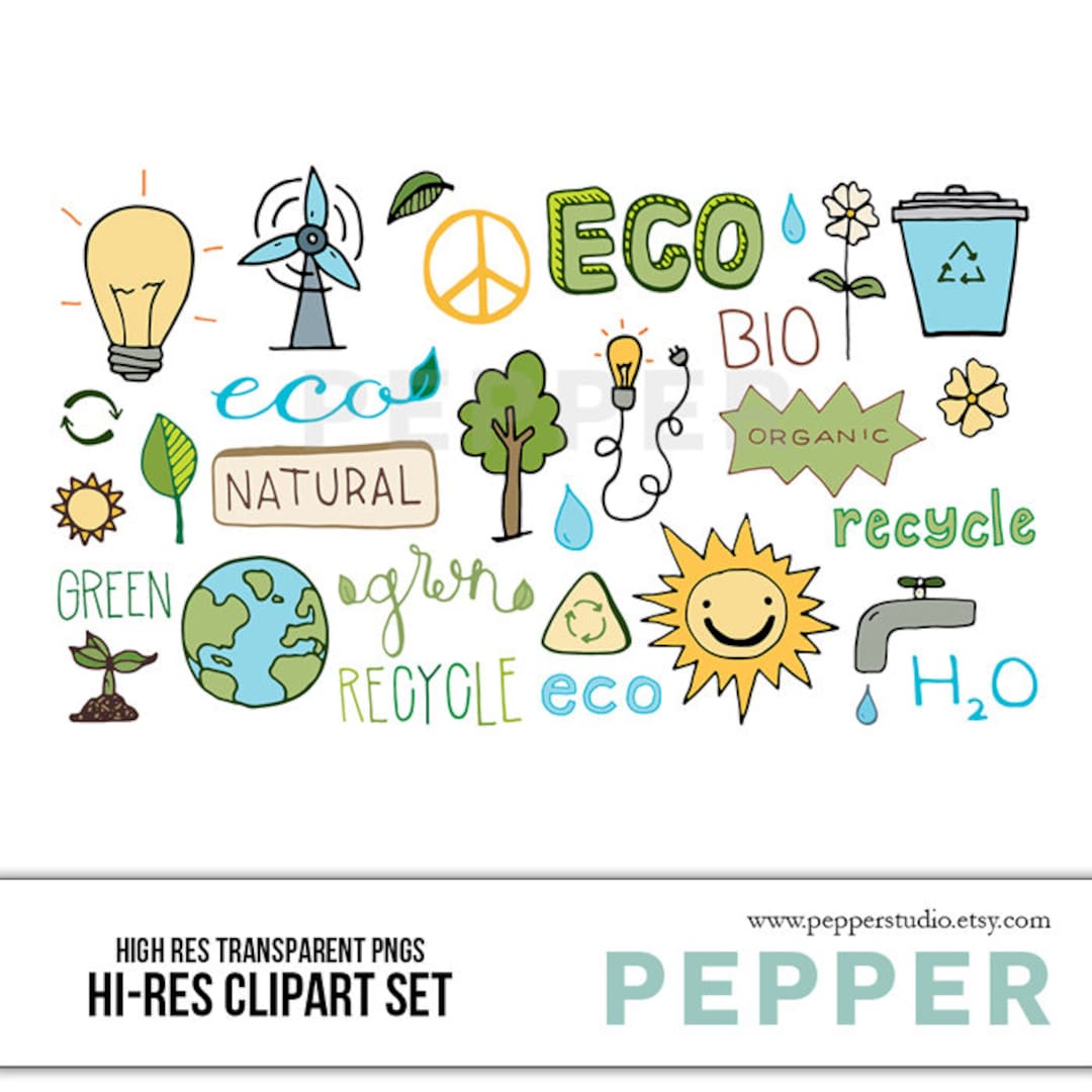 Earth and Energy Clipart Set - Eco Energy Solar Recycle Wind Power, Hi ...