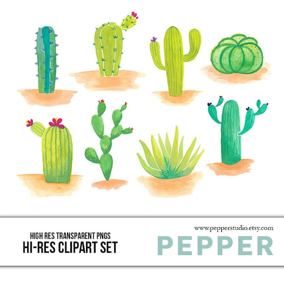 Desert Cactuses Clipart Set Hi Res Printable Plant | Etsy