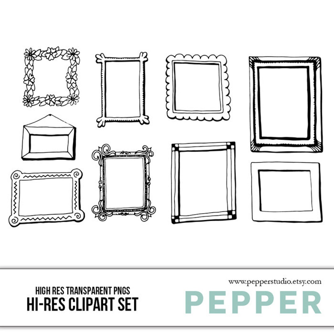 Picture Frames Clip Art Set - Doodle Elements - Hand Drawn Frames ...