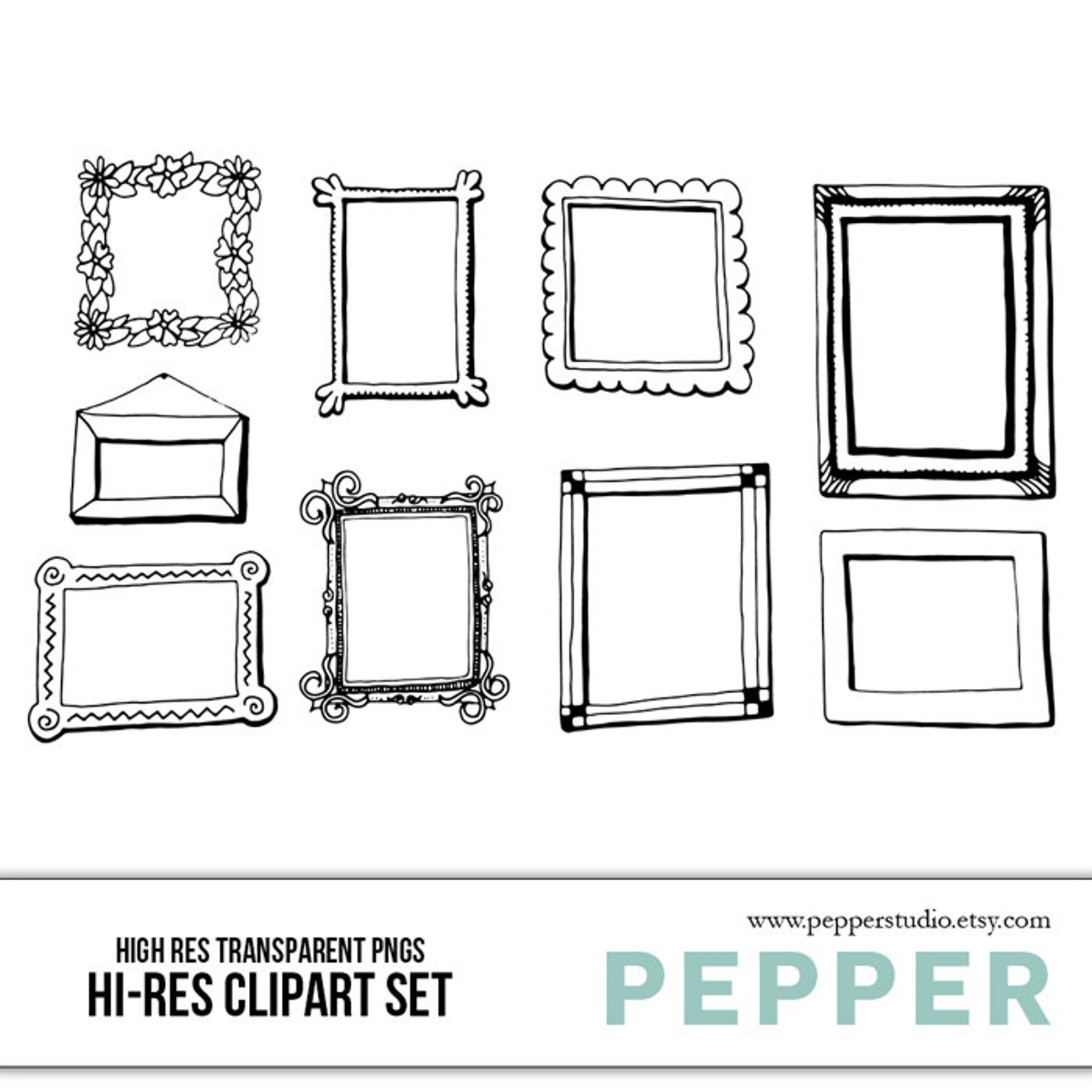 Picture Frames Clip Art Set - Doodle Elements - Hand Drawn Frames ...