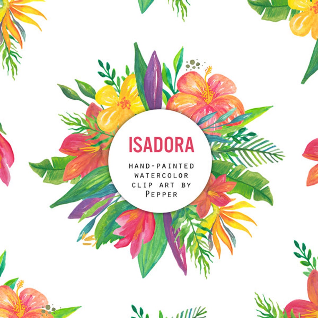 Isadora Watercolor Tropical Flowers Clipart - Hi Res Printable Hand ...
