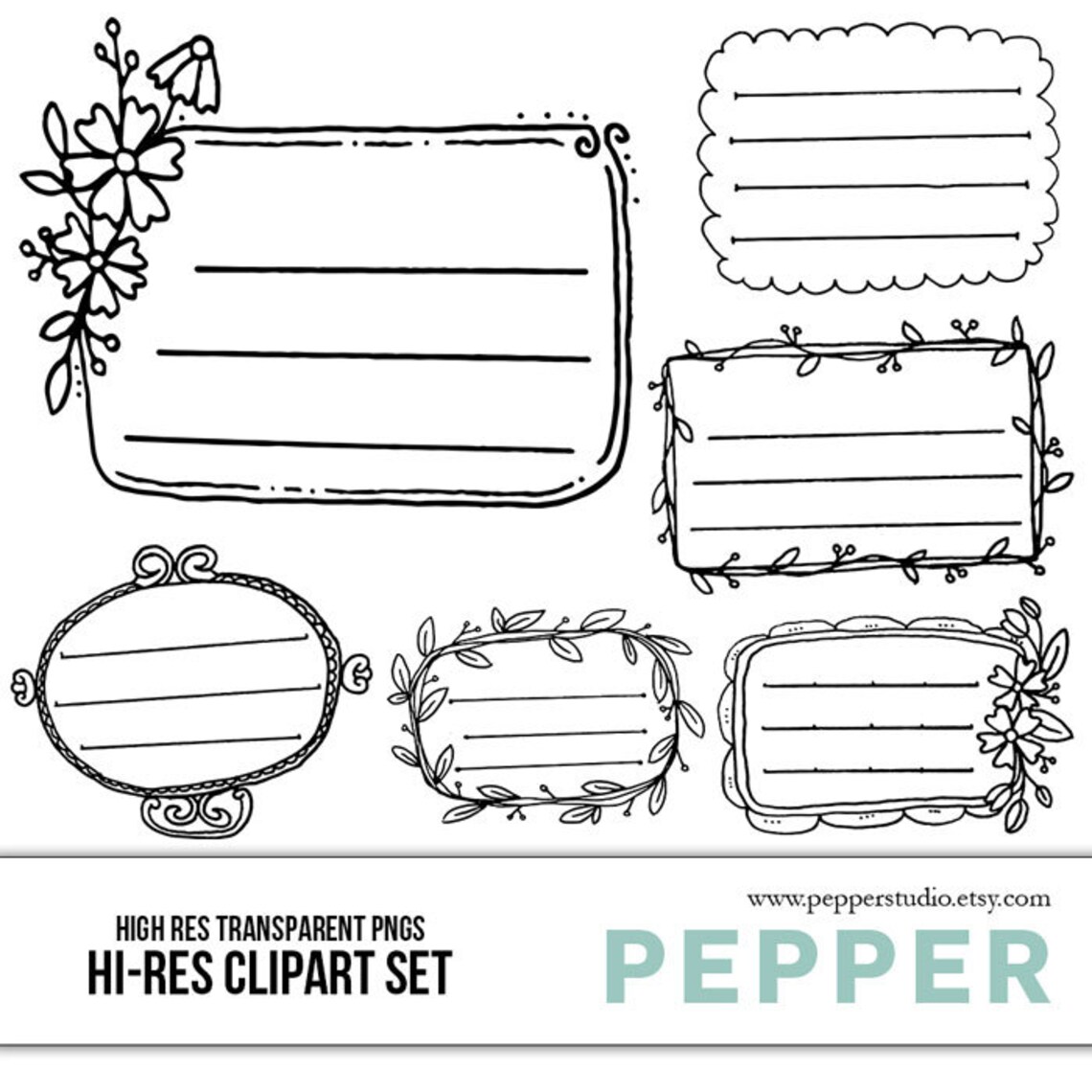 Label Doodles in Frames, Floral Borders Illustration Clipart, Hi Res ...