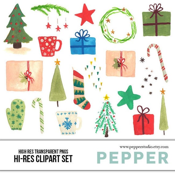 Holiday Spirit Watercolor Illustrations Christmas Hand Drawn - Etsy