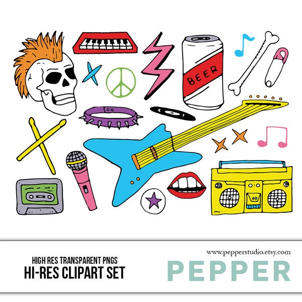 Punk Music Clipart Set - Hi Res Printable Rock Band Doodle ...