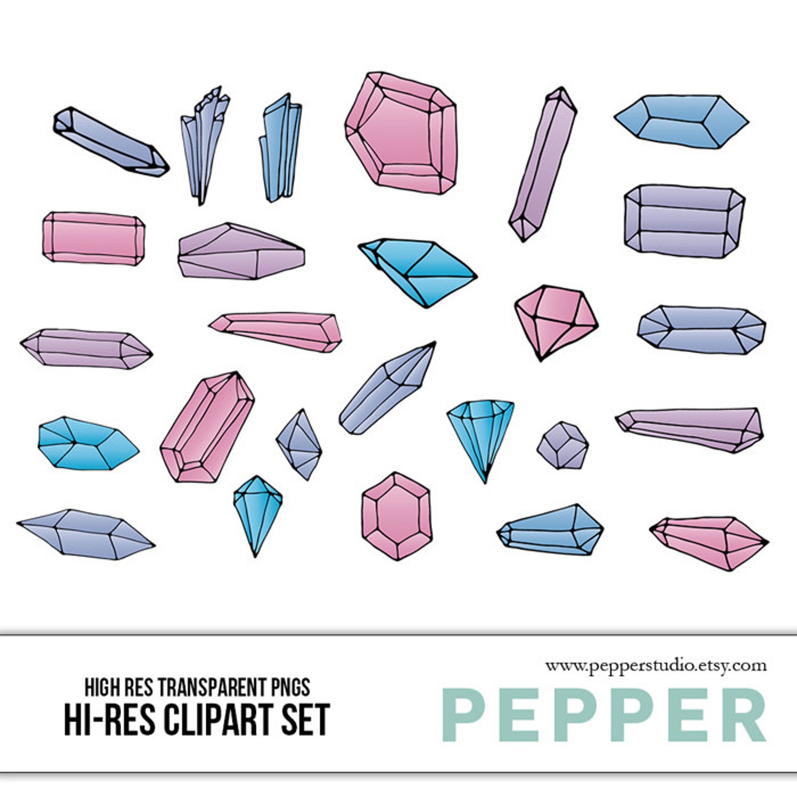 Jewels and Crystals Clip Art Set - Doodle Elements - Hand Drawn ...