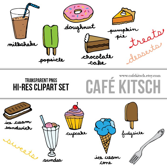 Sweets Clip Art Set - Dessert Treats Doodle Illustrations - Transparent ...