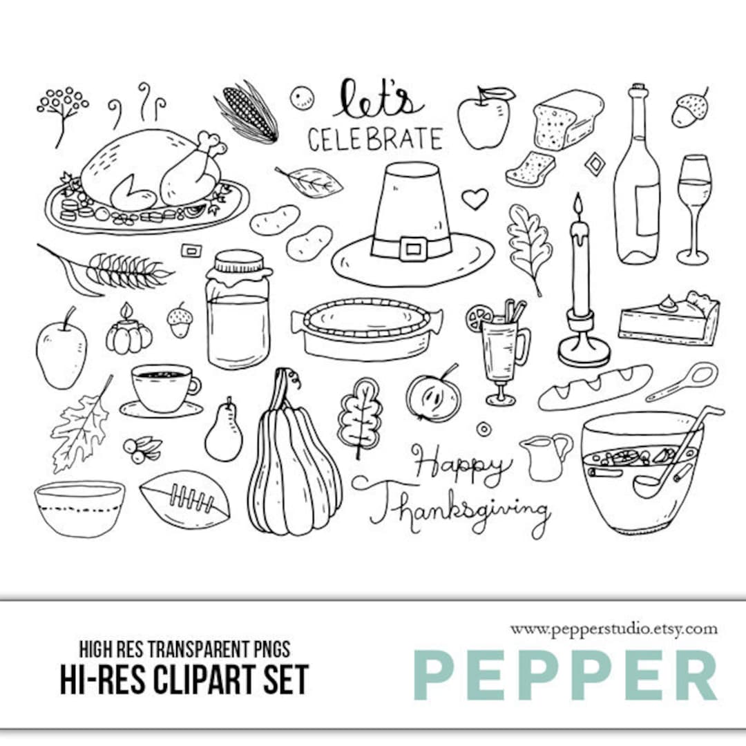 Thanksgiving Dinner Doodle Clipart - Food, Family, Holidays, Fall ...