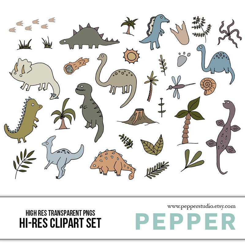 Dinosaur Clipart Set Hi Res Printable Ink Doodle - Etsy