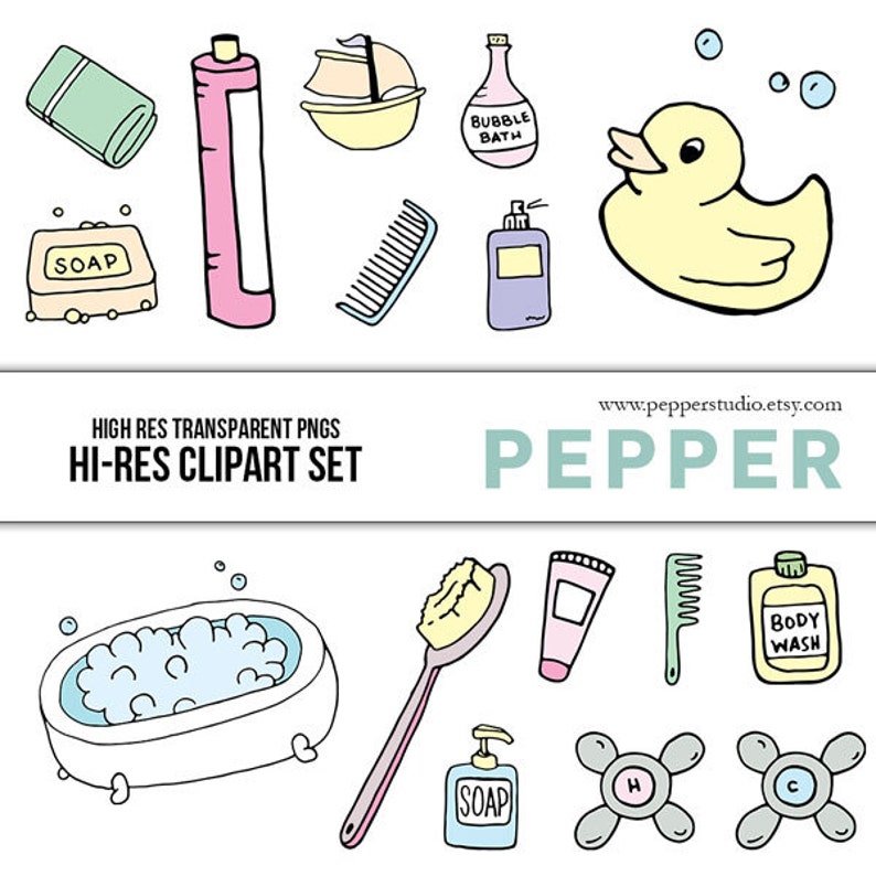 Pastel Bath Time Clipart Set Hi Res Printable Baby Bath Doodle ...