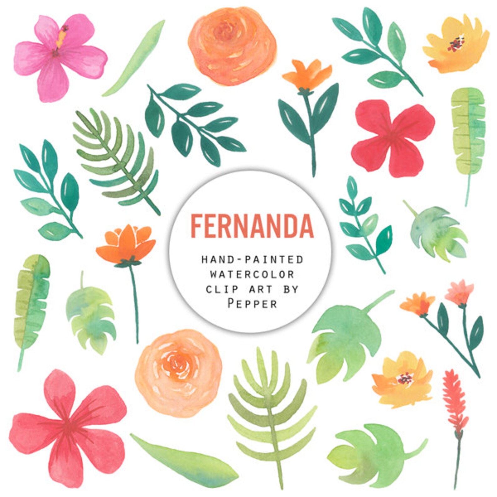 Fernanda Watercolor Flowers Clipart Hi Res Printable Hand - Etsy