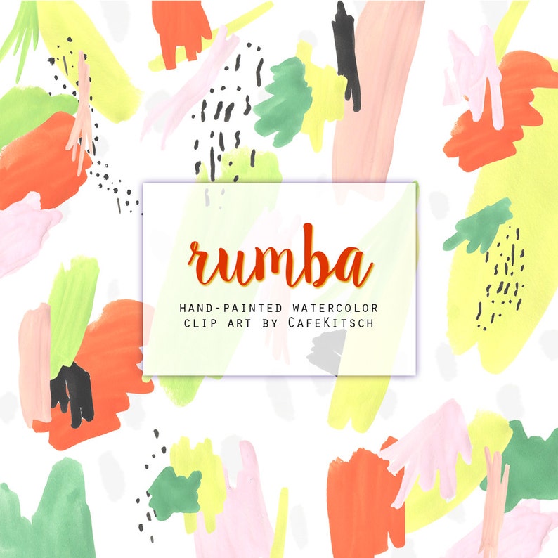 Rumba Bright Abstract Watercolor Clipart Set Hi Res Printable Hand ...