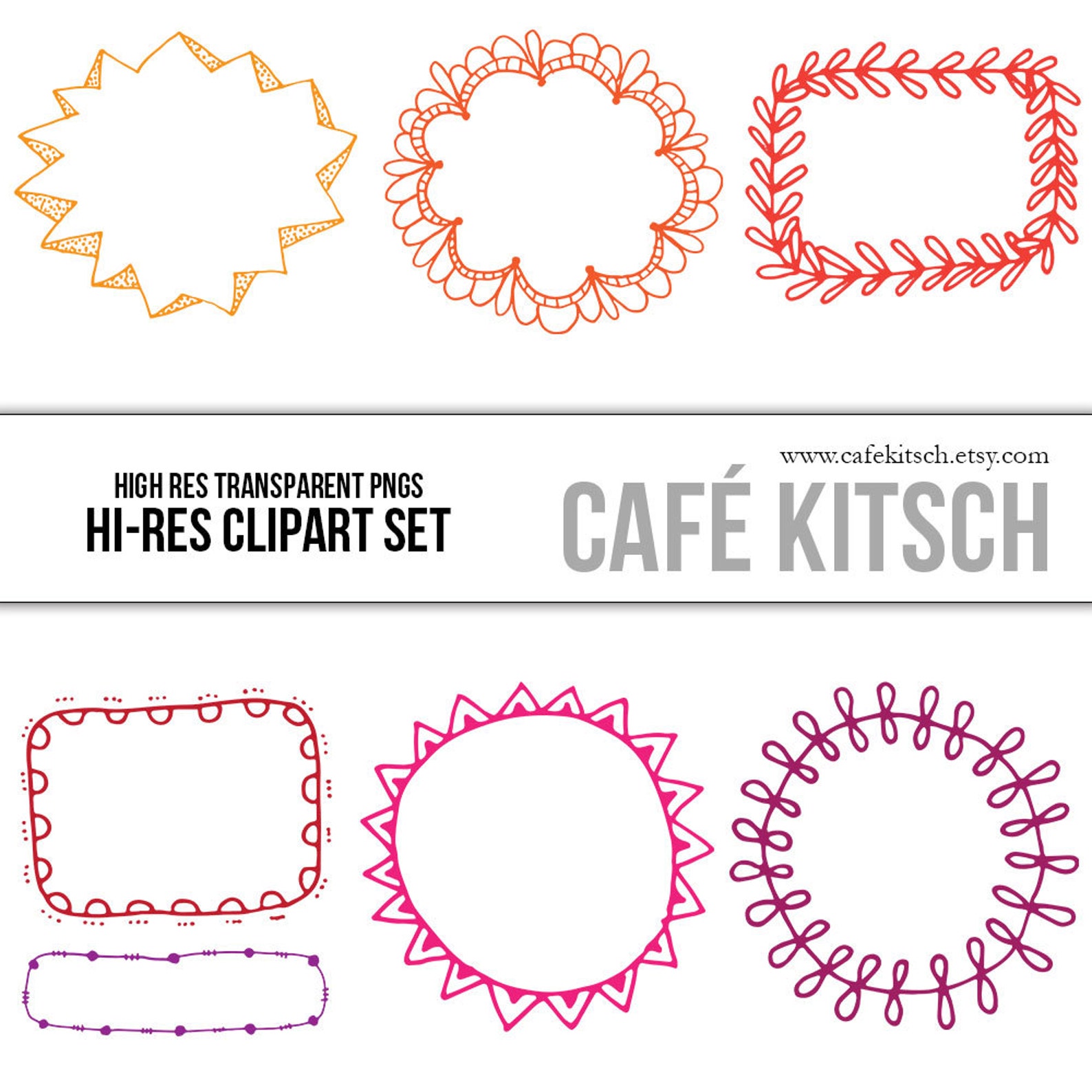Organic Frame Doodles Clipart Set - Hi Res Transparent PNG Files - Etsy