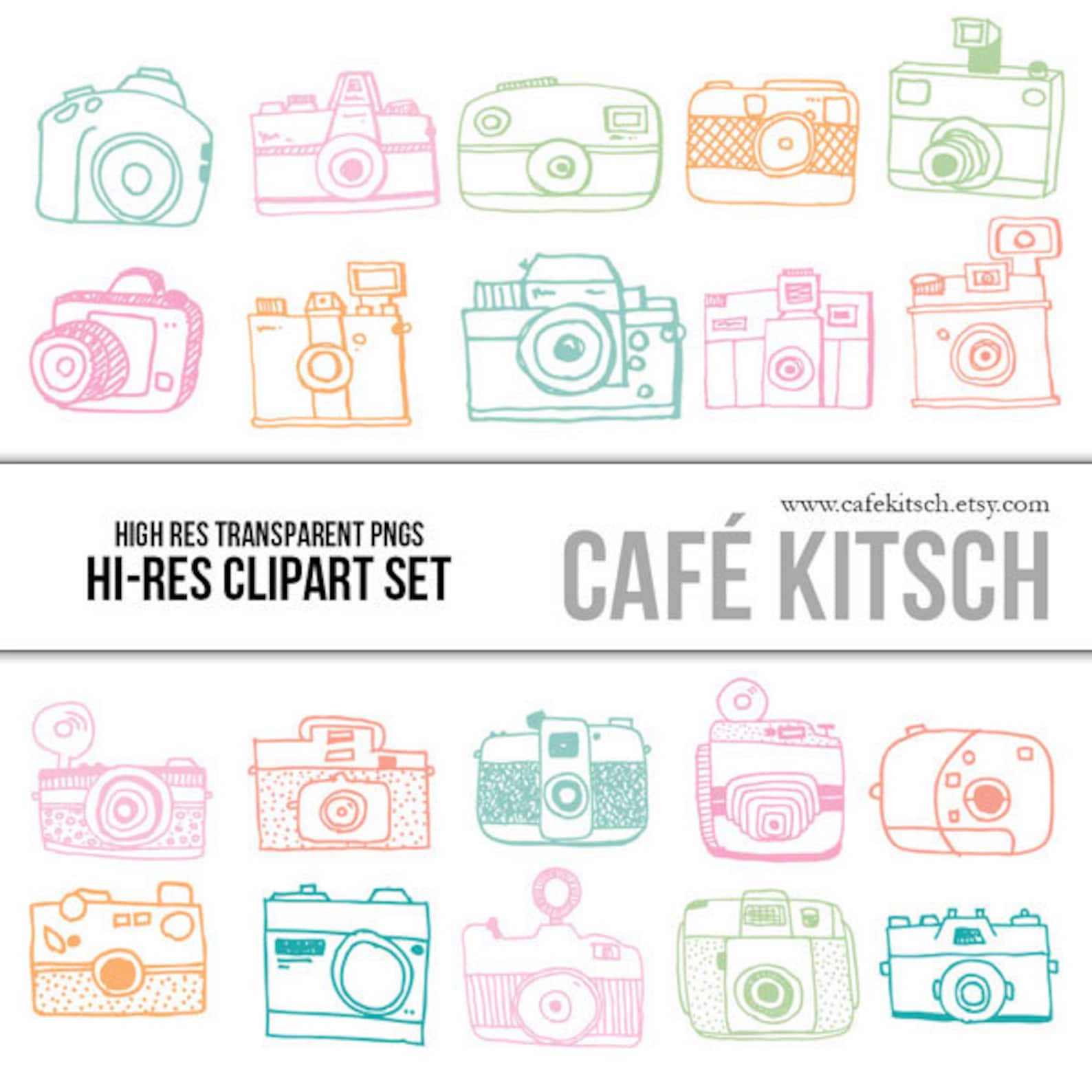 Cameras Clipart Set - Hi Res Printable Camera Doodle Illustrations for ...