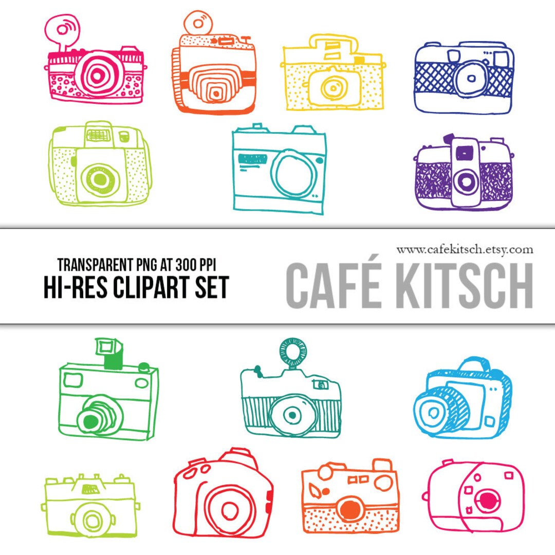 Cameras Clipart Set - Hi Res Printable Vintage Camera Doodle ...