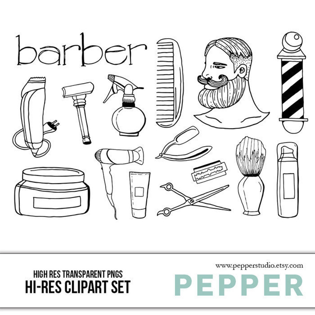 Barber Shop Doodle Clipart - Hair Salon, Barber Shop, Hand Drawn ...