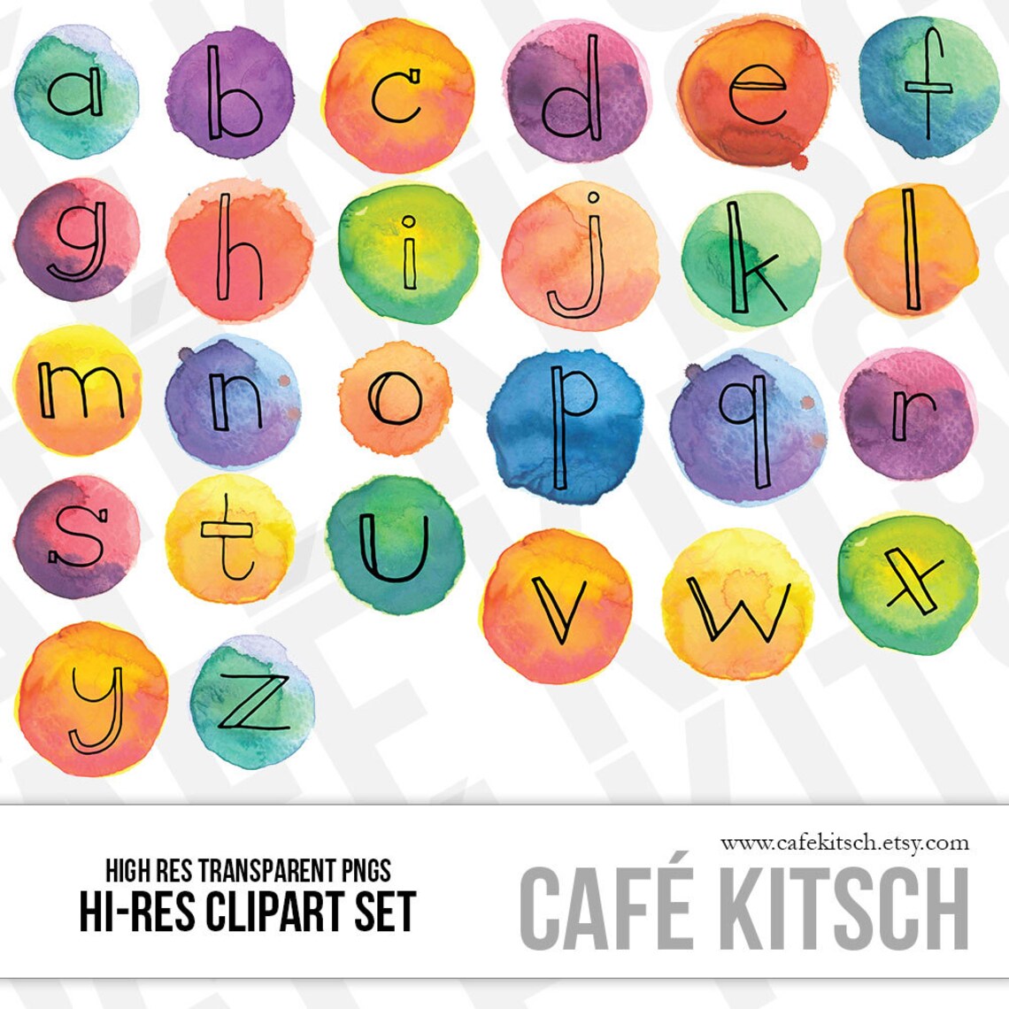 Watercolor Letters Clip Art Set - Doodle Elements - Alphabet, Lowercase ...