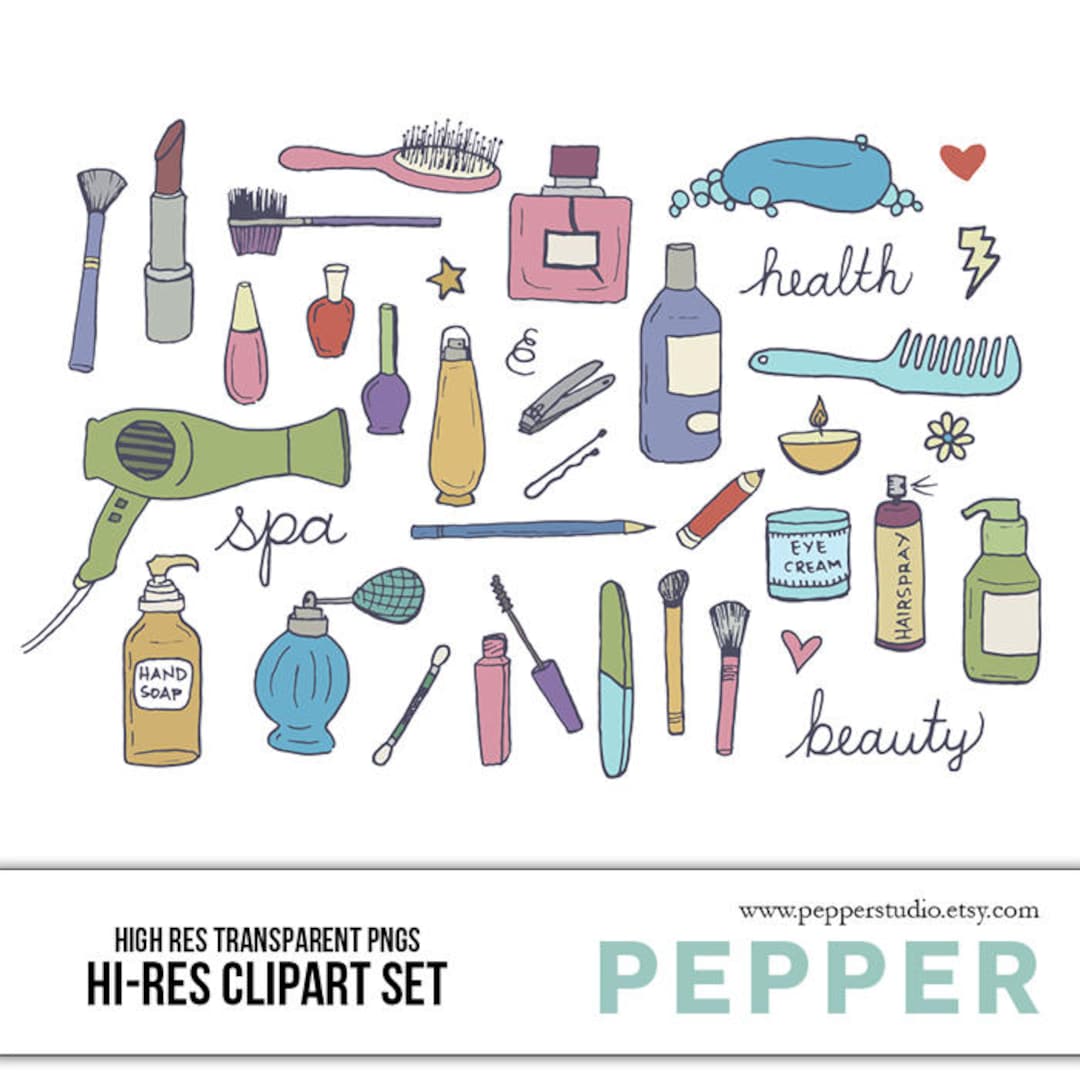 Beauty & Spa Doodle Clipart Set - Health and Beauty Icons, Pamper, Self ...