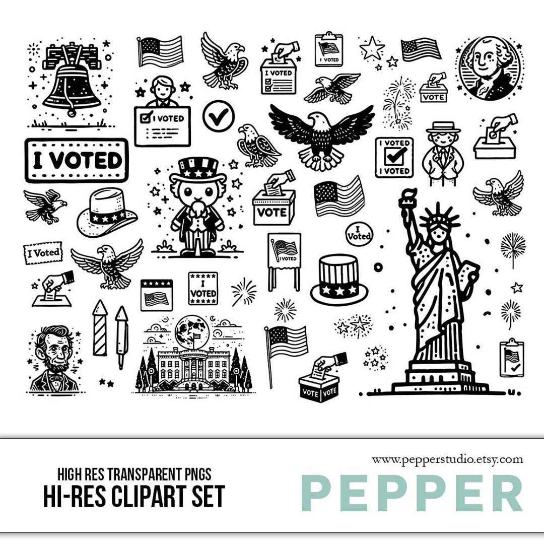Voting in America Doodle Clipart Set - Hi Res Printable Political Icons ...