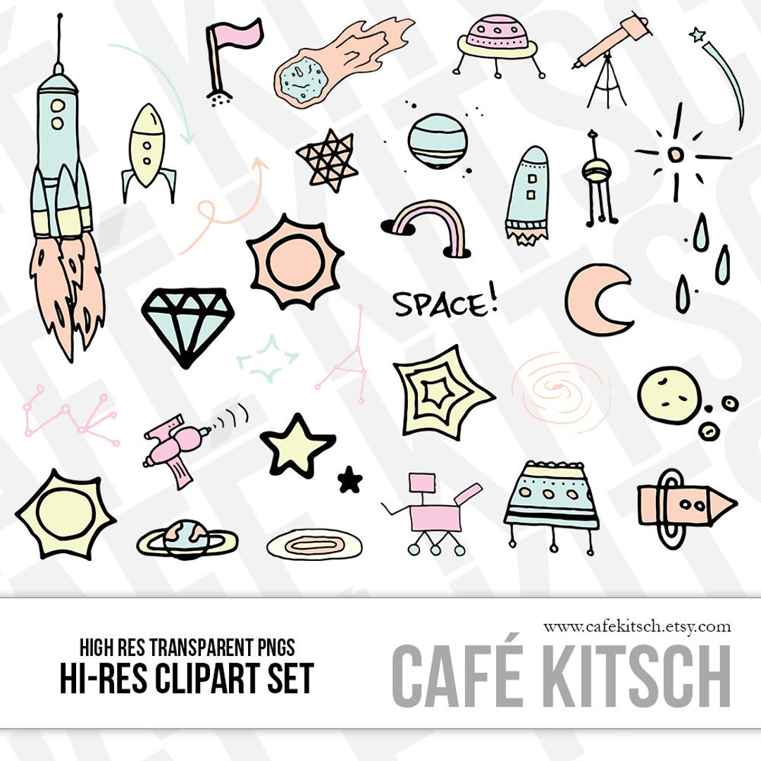 Space Clip Art Set - Doodle Elements - Space Ships, Planets, Stars and ...
