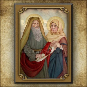 St. Zachariah and St. Elizabeth Wood Icon/plaque & Holy Card GIFT SET ...