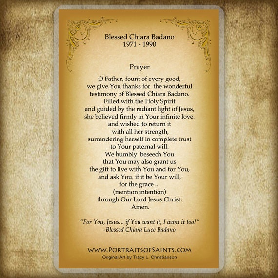 Bl. Chiara Luce Badano Holy Card Catholic Prayer Card - Etsy