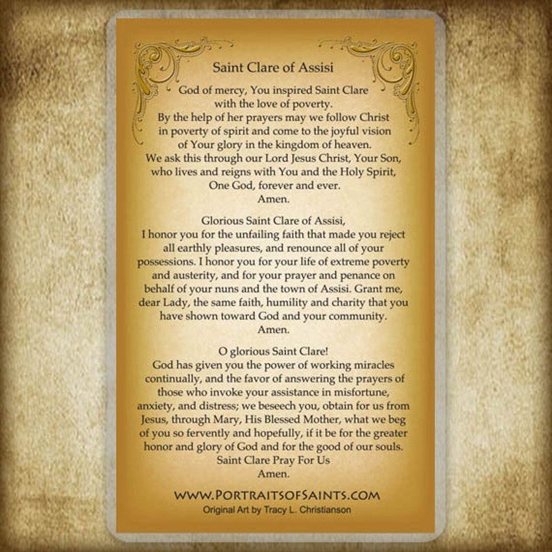 St. Clare of Assisi Prayer Card / Holy Card - Etsy
