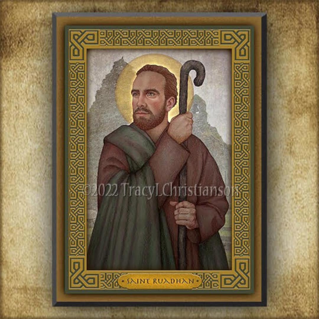 St. Ruadhan of Lorrha Wood Icon/ Wood Plaque & Holy Card GIFT SET ...