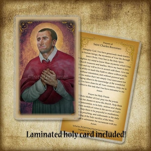 St. Charles Borromeo Wood Icon & Holy Card GIFT SET, Catholic Saint of ...