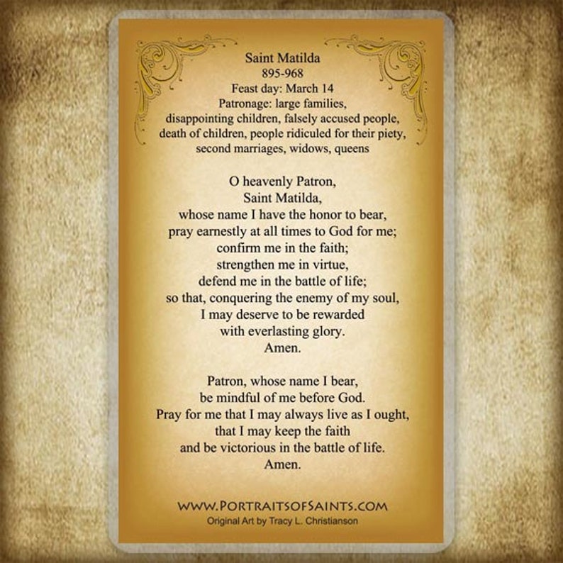 St. Matilda Holy Card, Patron of Problem Children - Etsy