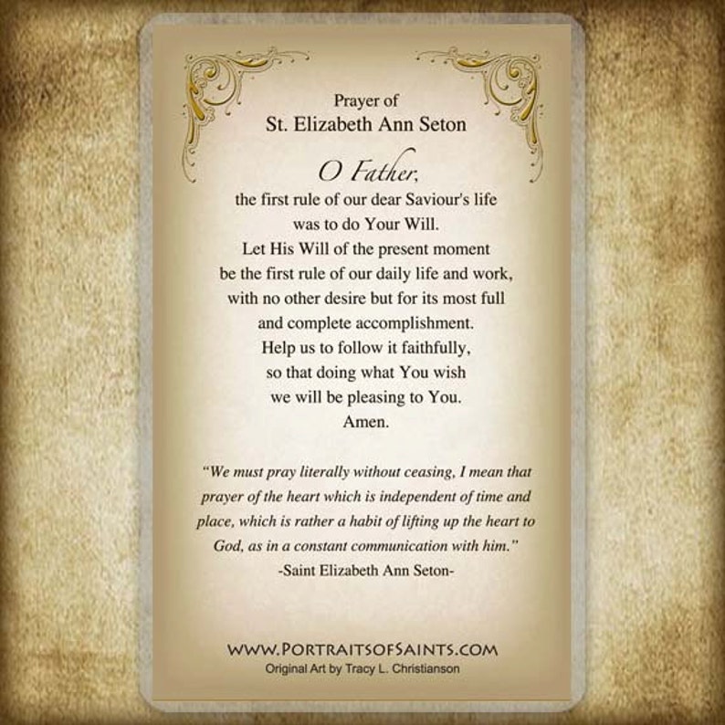 St. Elizabeth Ann Seton Holy Card/ Prayer Card, Patron of Catholic ...