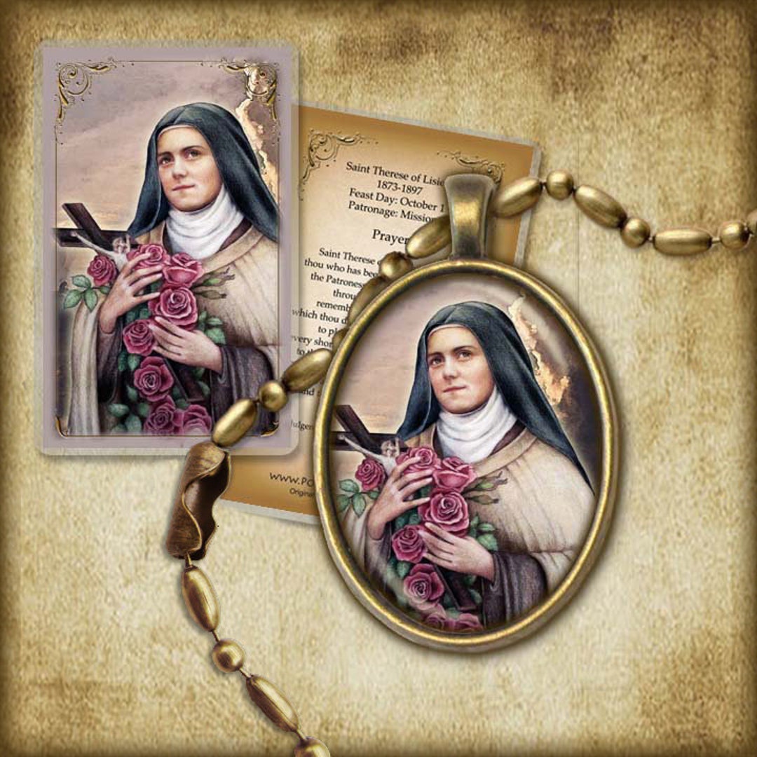 St. Therese of Lisieux, the Little Flower, (C) Pendant and Holy Card ...