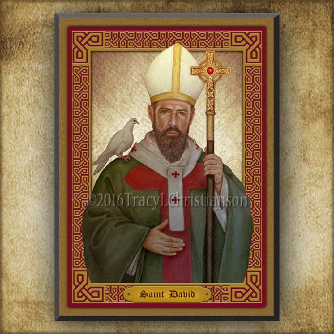 St. David of Wales Wood Icon & Holy Card GIFT SET, Catholic Patron of ...