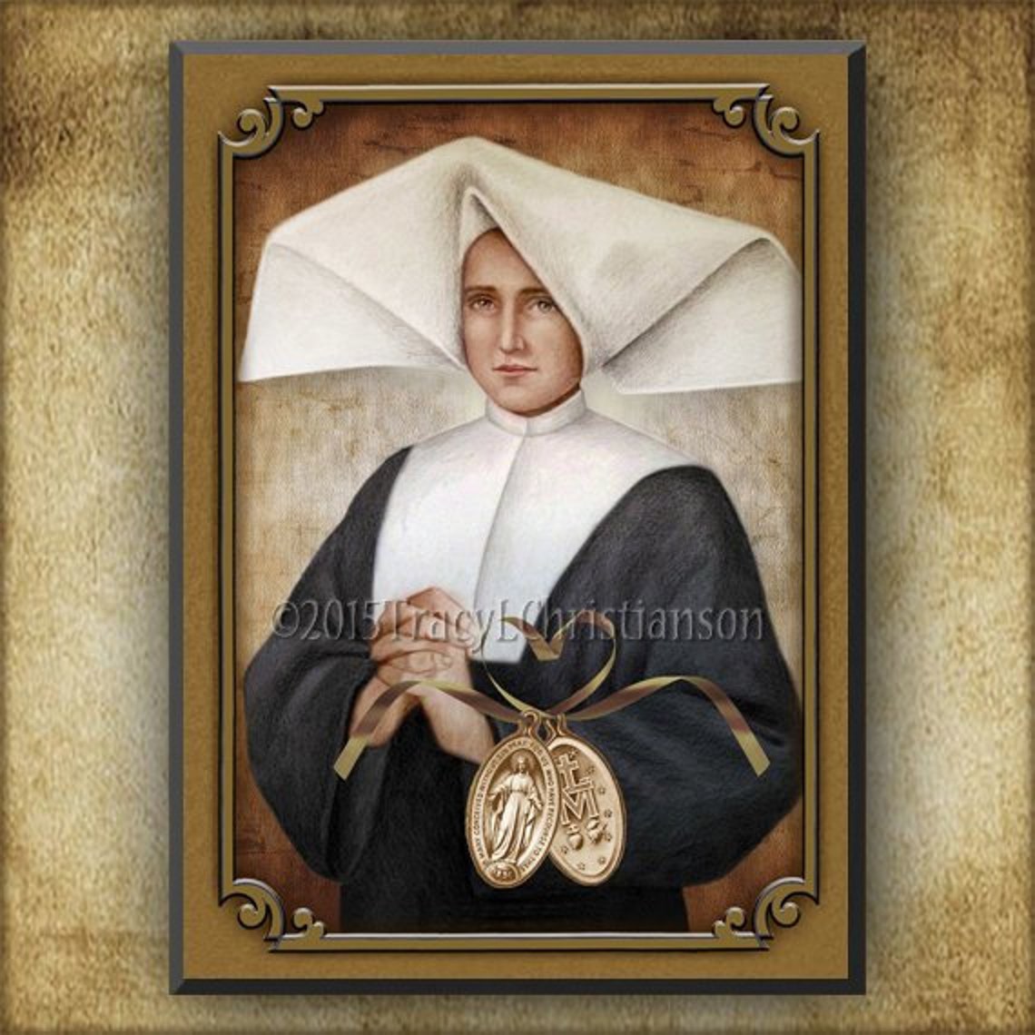 St. Catherine Laboure Wood Icon & Holy Card GIFT SET, Miraculous Medal ...