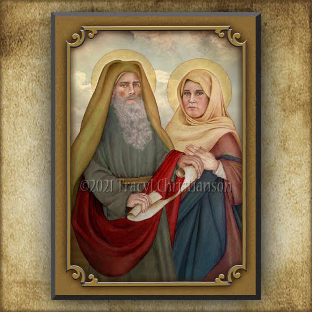 St. Zachariah and St. Elizabeth Wood Icon/plaque & Holy Card GIFT SET ...
