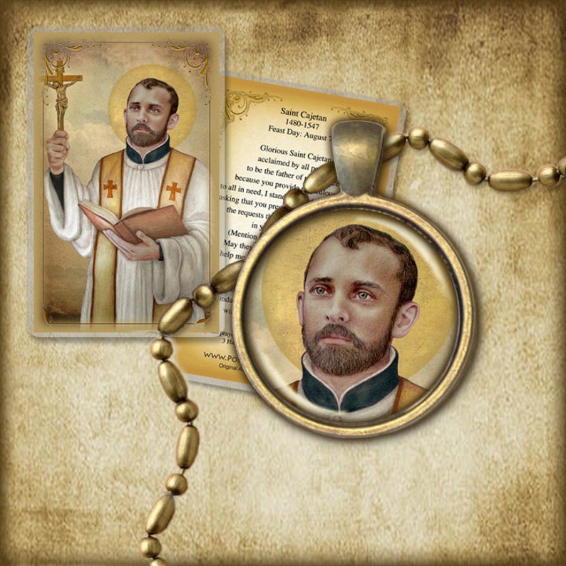 St. Cajetan Pendant and Holy Card GIFT SET Patron of - Etsy