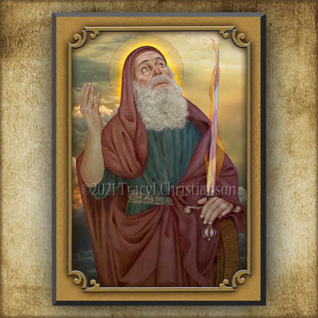 St. Elijah Wood Plaque & Holy Card GIFT SET, Catholic Gift, Prophet ...