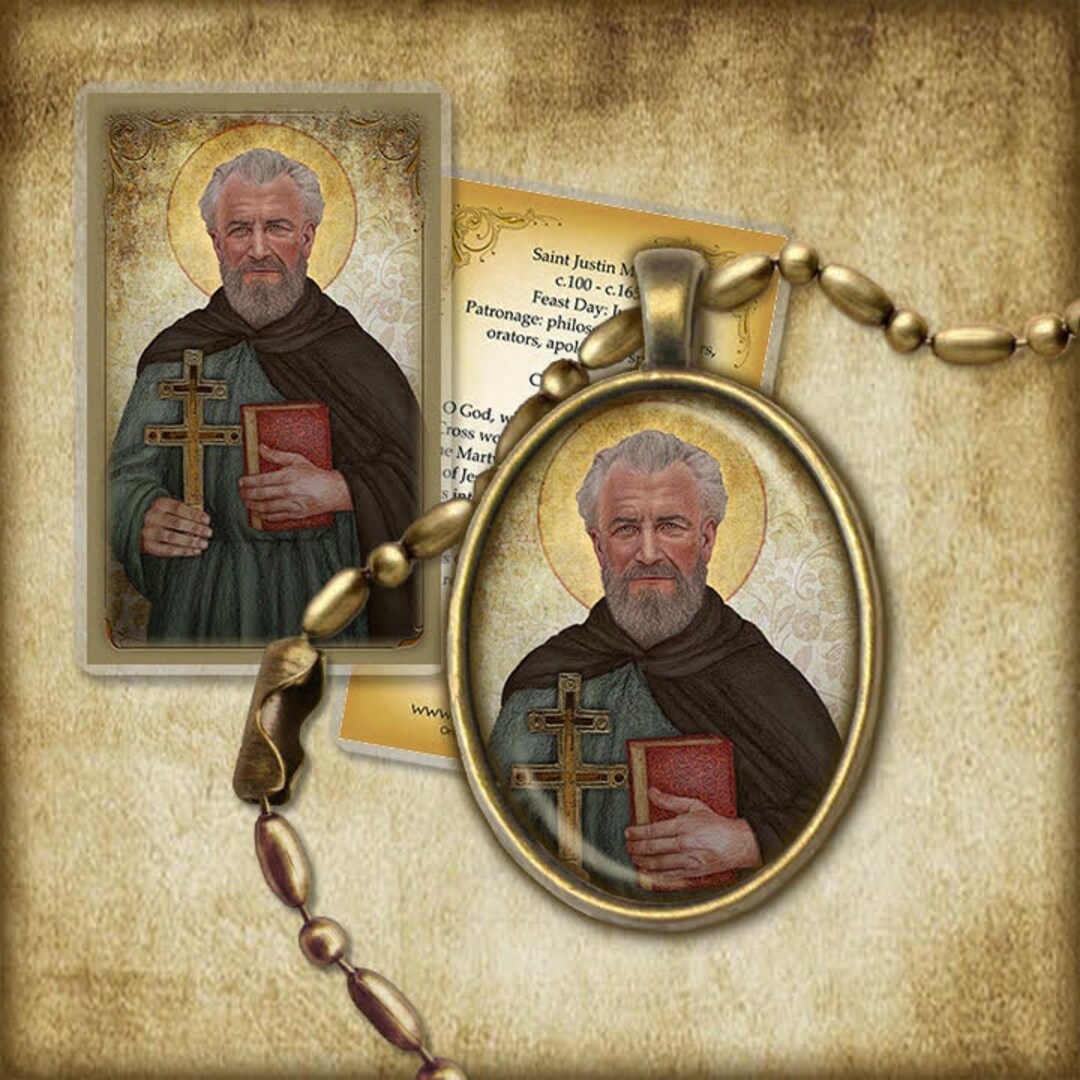 St. Justin Martyr Pendant/key Ring and Holy Card GIFT SET, Catholic ...